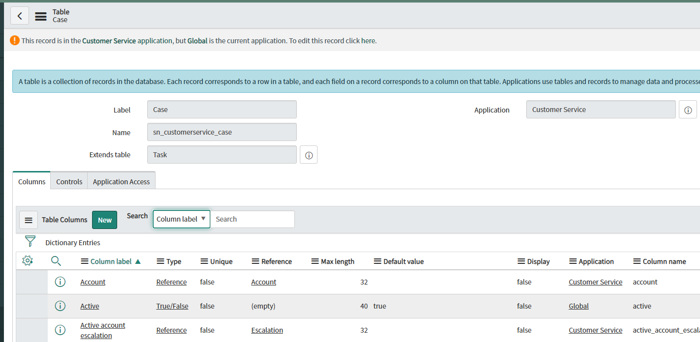 Show Table Definition In ServiceNow Precision Bridge