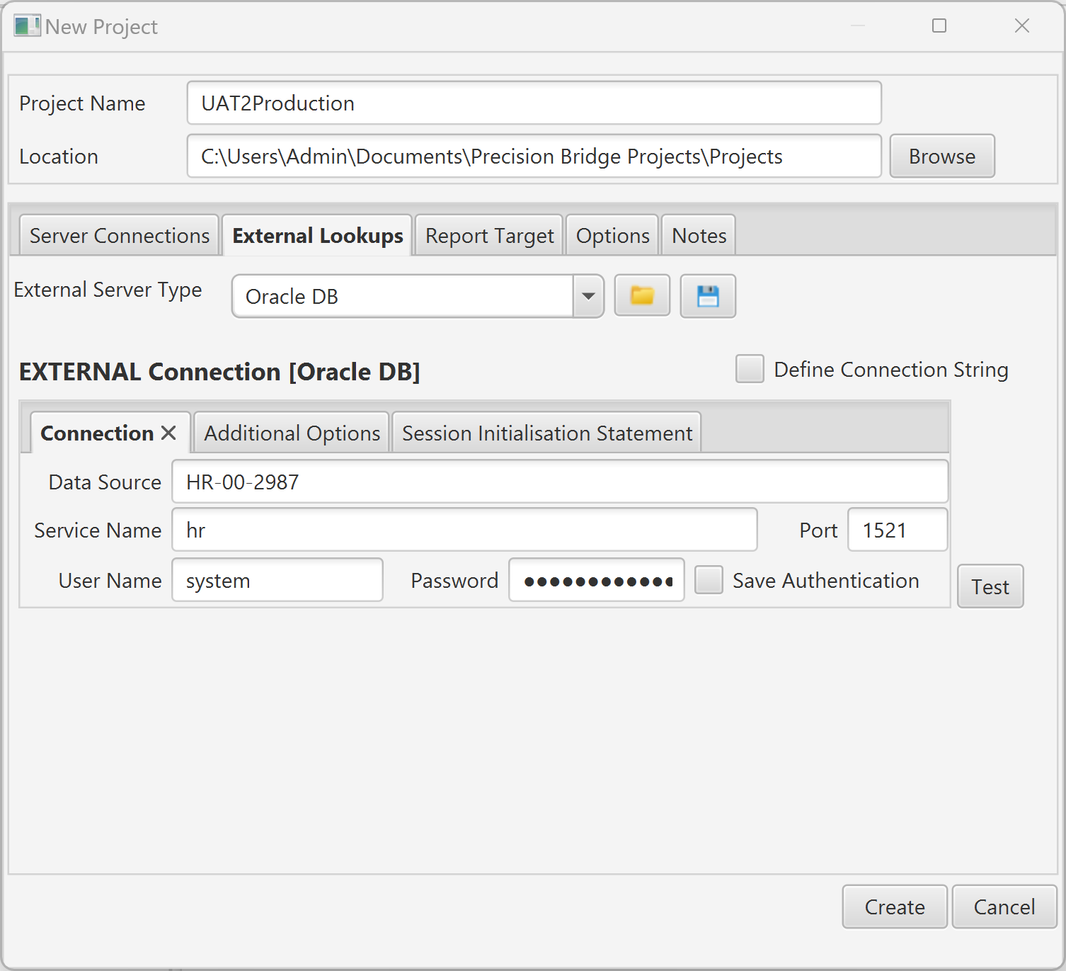 Configuring an External Lookup Server Connection – Precision Bridge